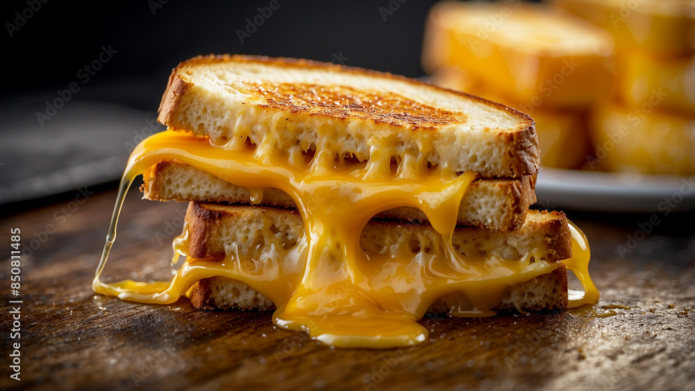 grilled cheese sandwich with gooey, greasy cheese spilling out ...