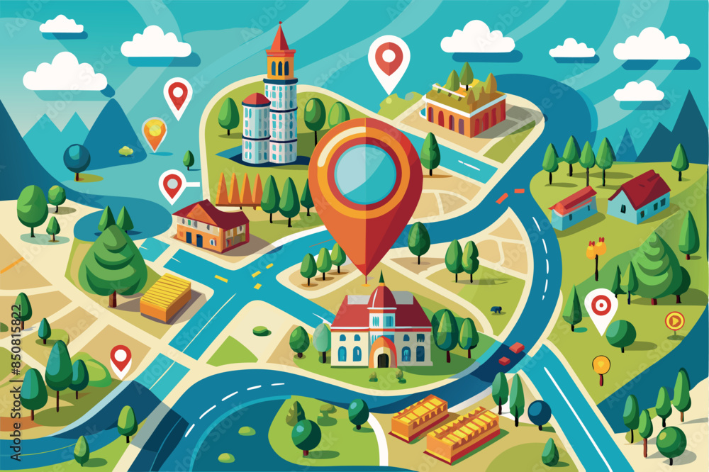 Vetor do Stock: map, a red location icon is highlighted to indicate a ...