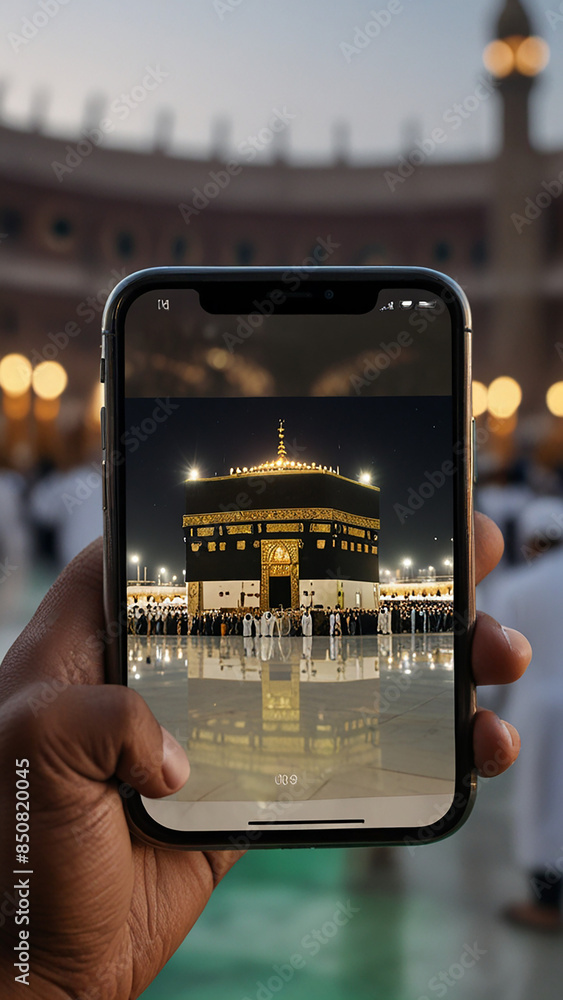 A closeup picture of khana kaba in mobile holding a person in his hands ...
