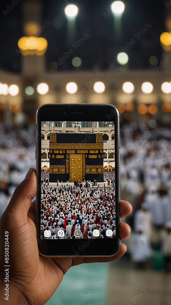 A closeup picture of khana kaba in mobile holding a person in his hands ...