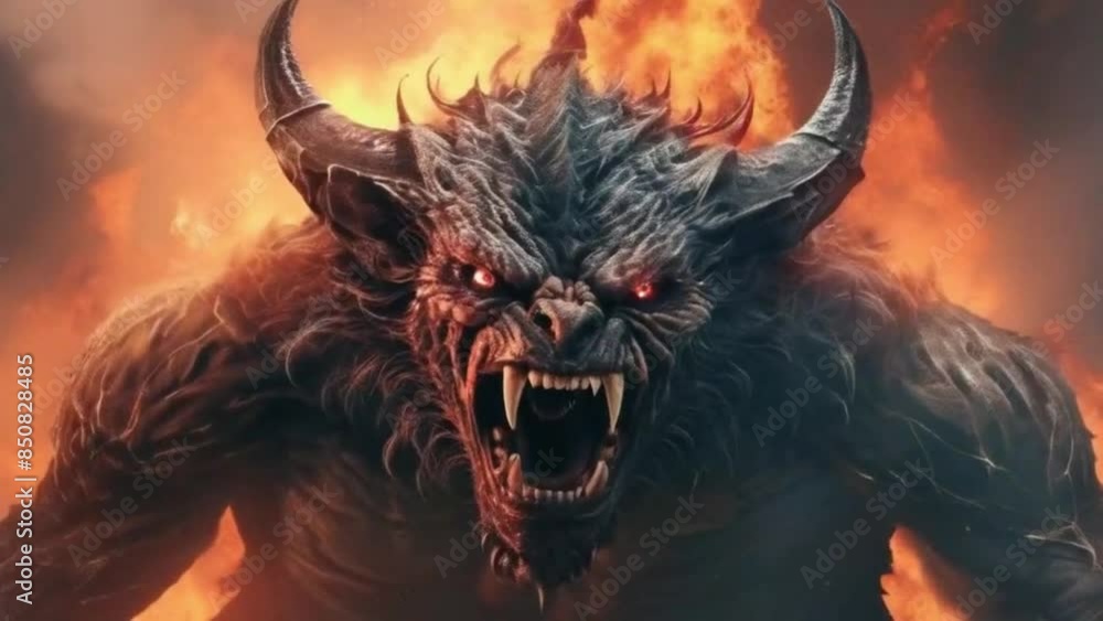 Angry demon yelling. Angry creature from hell with a growl, screaming ...