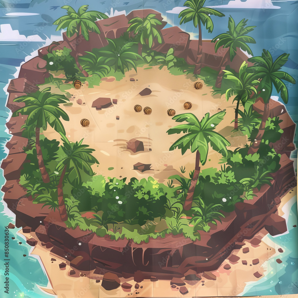 Deserted Island Adventure Battle Map with Hidden Treasure Gen AI ...