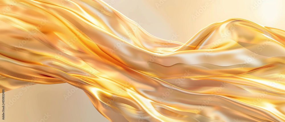 Flowing golden fabric creating mesmerizing waves and folds, with a soft ...