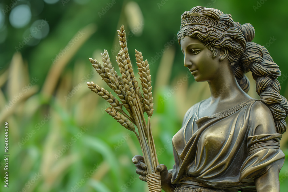 statue of Demeter, Greek Goddess of the Harvest holding wheat golden in ...