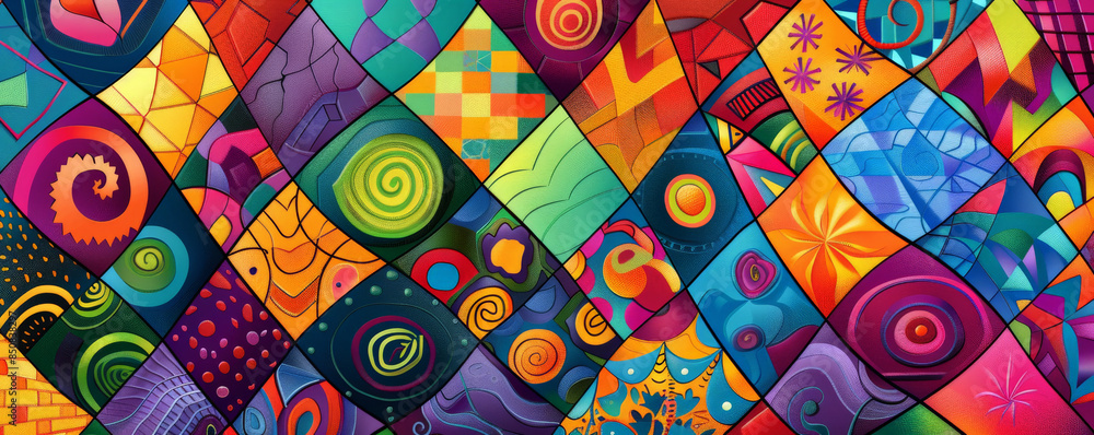 Colorful background with abstract, patchwork quilt patterns. Stock ...