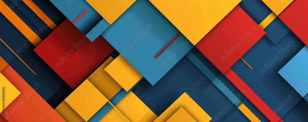 Colorful background with overlapping geometric shapes in primary colors ...
