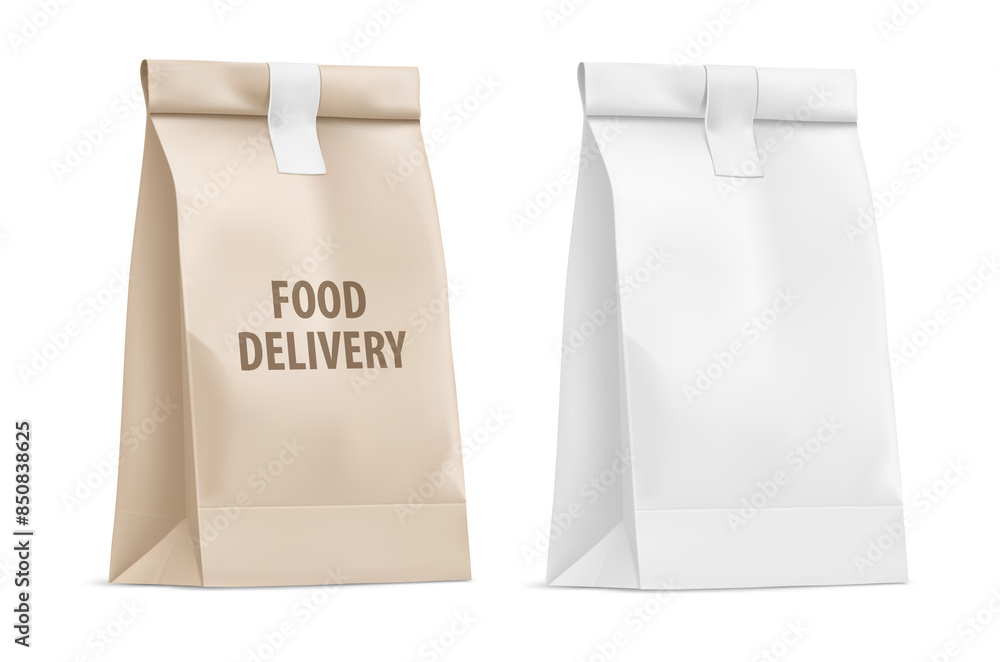 Kraft paper bags for fast-food delivery. Food Delivery Service Bag with ...