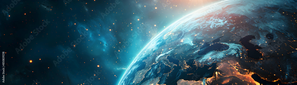 Eco Friendly Concept: Earth with Wind Turbines and Ozone Layer ...