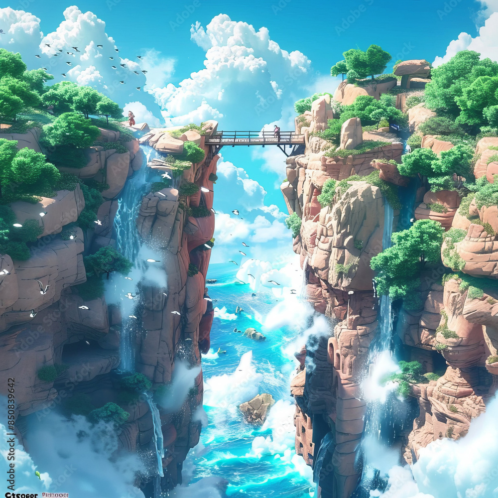 Fantasy Battle Map: Windy Cliff with Narrow Bridge and Churning Sea Gen ...