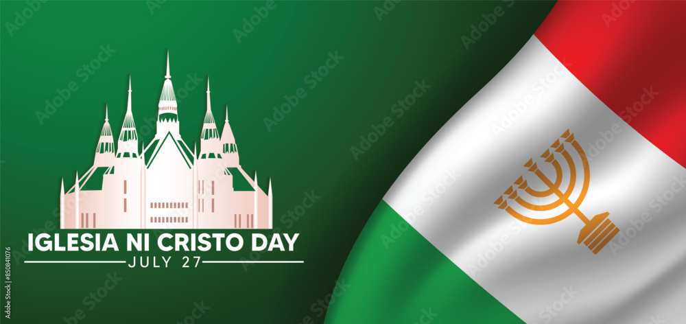 Iglesia ni Cristo Day 27 july waving flag ribbon with church vector ...