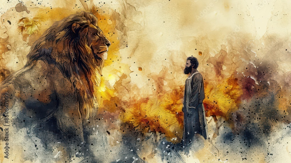 daniel in the lions den a fearless faith digital watercolor painting ...