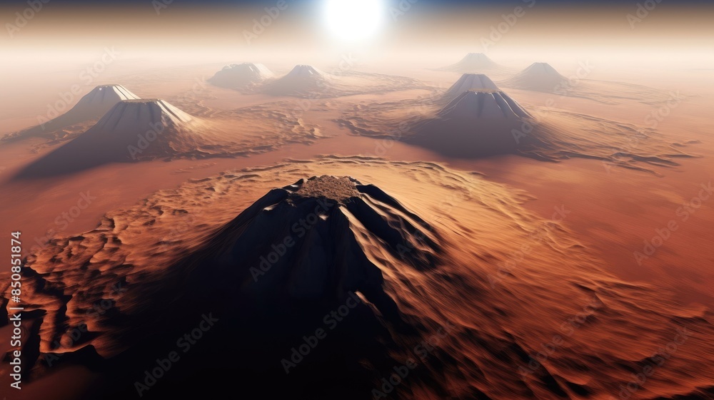 The science fiction aerial picture of mars, star in solar system ...