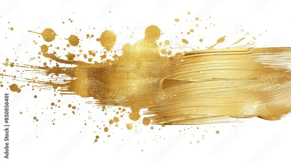 elegant gold paint brush strokes and splatters on white background ...