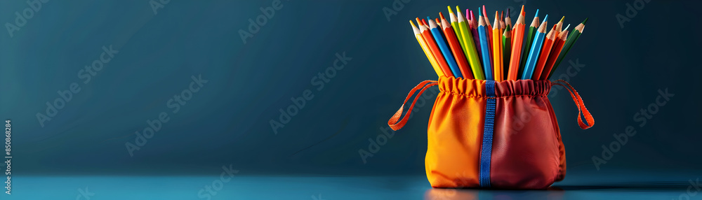 Sleek Pencil Case and Colored Pencils Icon with Copy Space for ...