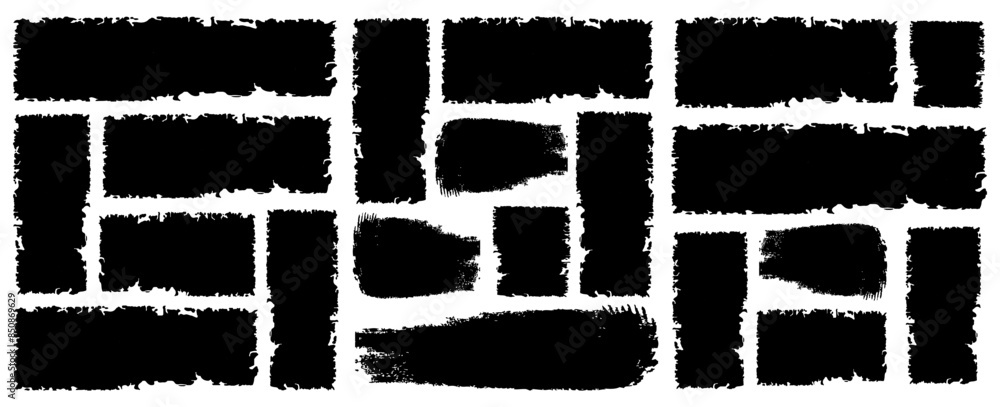 Set of grunge jagged rectangle shape. Black torn paper sheet for ...