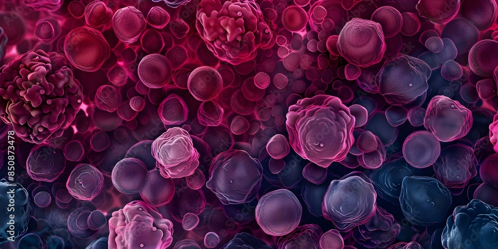 Microscopic view of tumor cells in esophageal cancer sample with ...