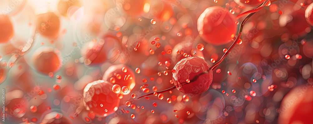 3d dynamic motion red blood cells and intricate viruses in Vivid red ...