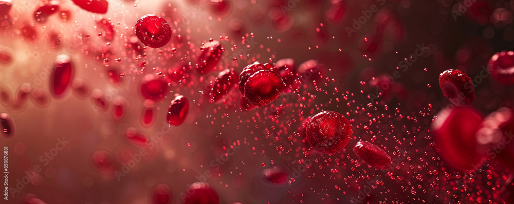 3d dynamic motion red blood cells and intricate viruses in Vivid red ...