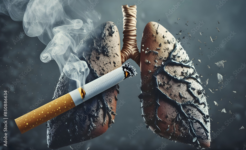 Dangerous cigarette smoke causing damage to lungs. Lung disease from ...
