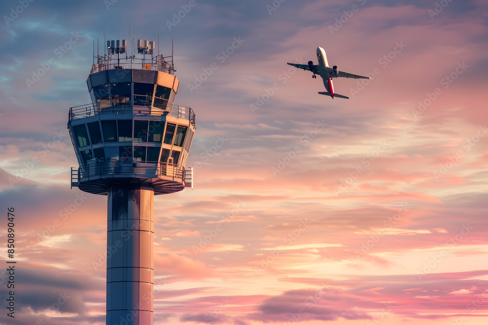 Air traffic control tower overseeing the organized ballet of aircraft ...