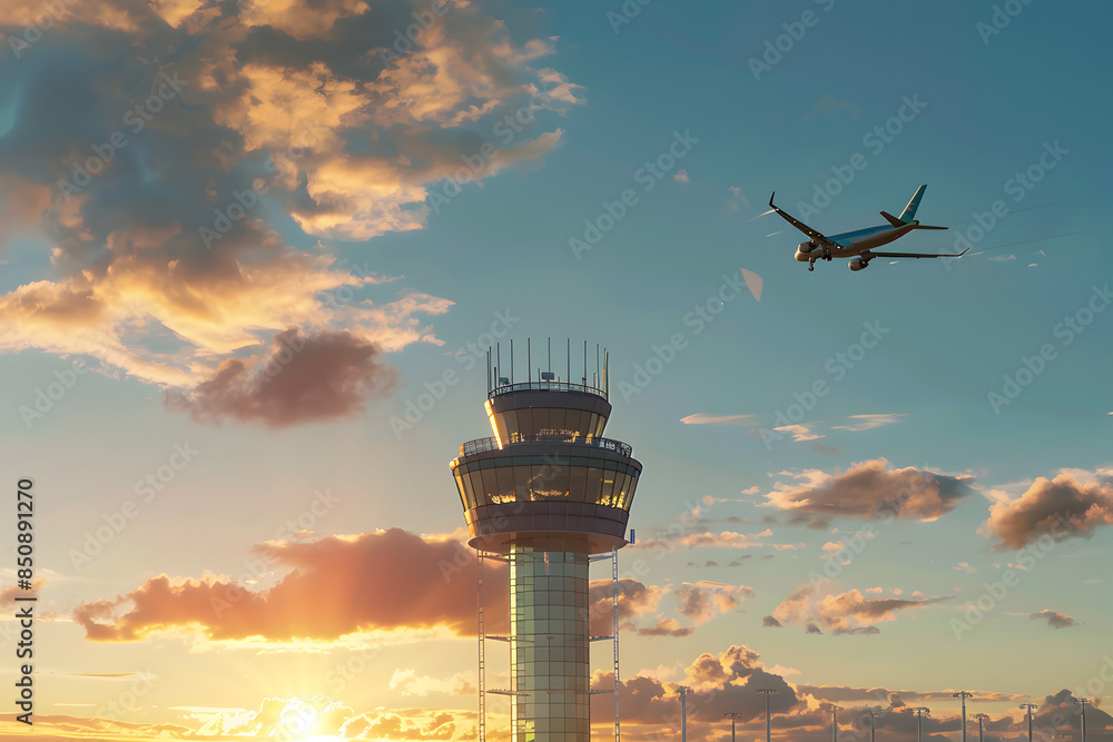 Air traffic control tower overseeing the organized ballet of aircraft ...