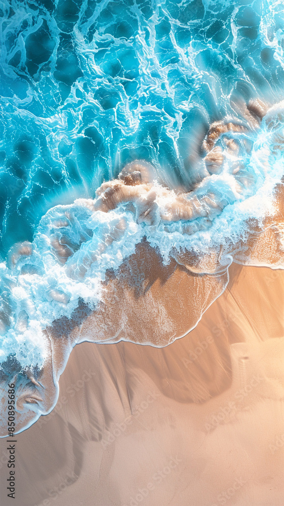 Ocean wave ariel view tropical Island. Beautiful white sandy beach with ...