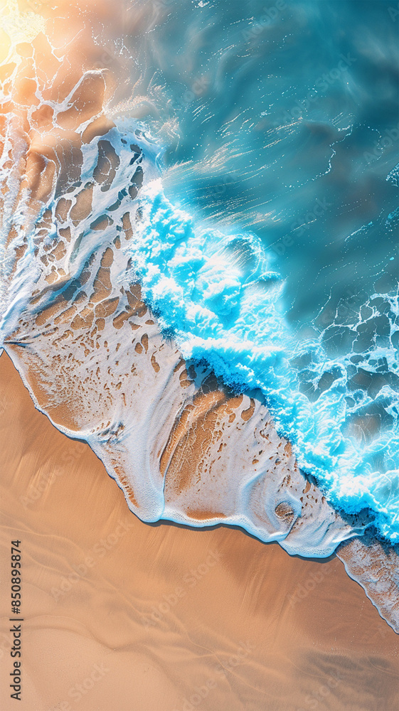 Ocean wave ariel view tropical Island. Beautiful white sandy beach with ...