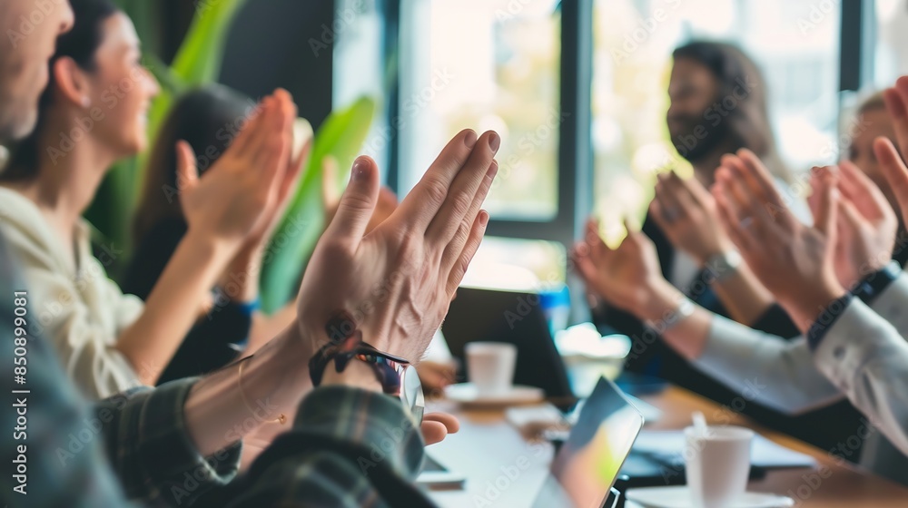 Applause business people and meeting for support at presentation ...