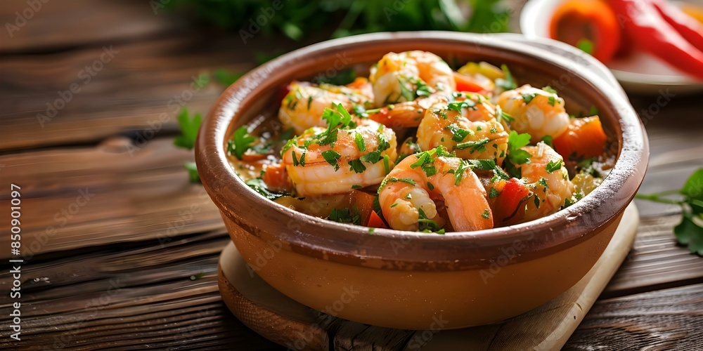 Authentic Brazilian seafood moqueca cooked in a clay pot. Concept ...