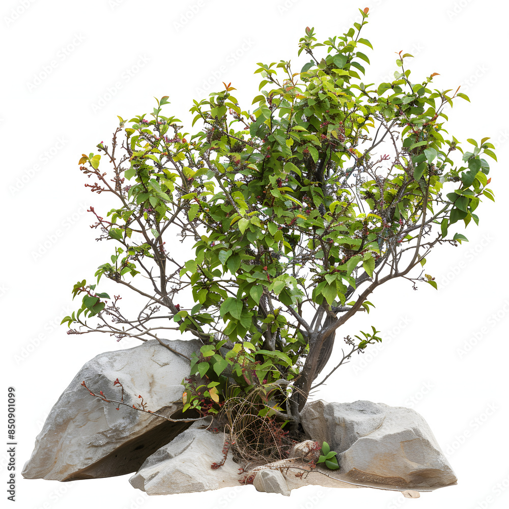 large poison oak bush with fresh spring growth and little flowering ...