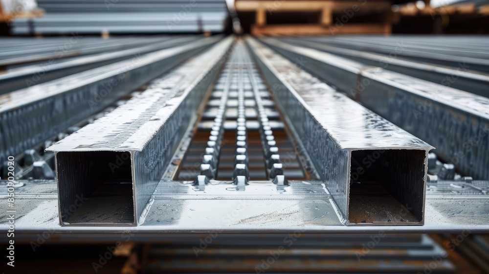 Symmetrical Rows of Steel Beams in Industrial Setting Stock Photo ...