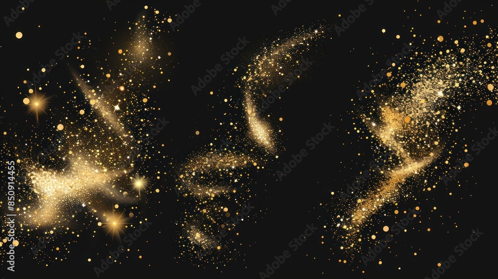 gold sparkles are falling from the sky. The sparkles are falling in a ...