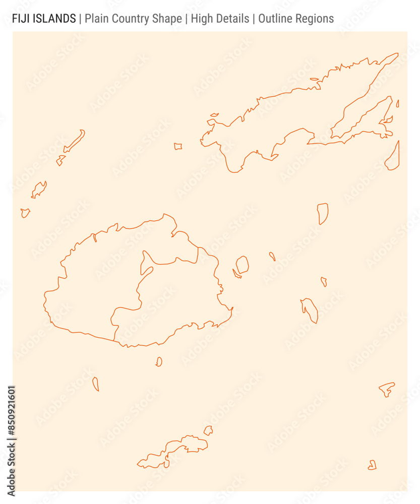 Vetor de Fiji plain country map. High Details. Outline Regions style ...