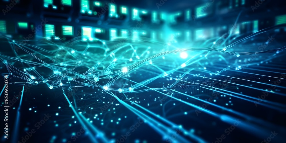 Cloud Computing Network Servers And Data Centers Connected By Fiber Optic Cables Concept Cloud