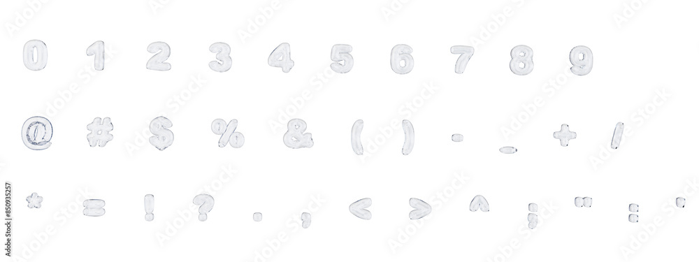 Number glass 3d set. Transparent balloons in the form of numbers from 0 ...