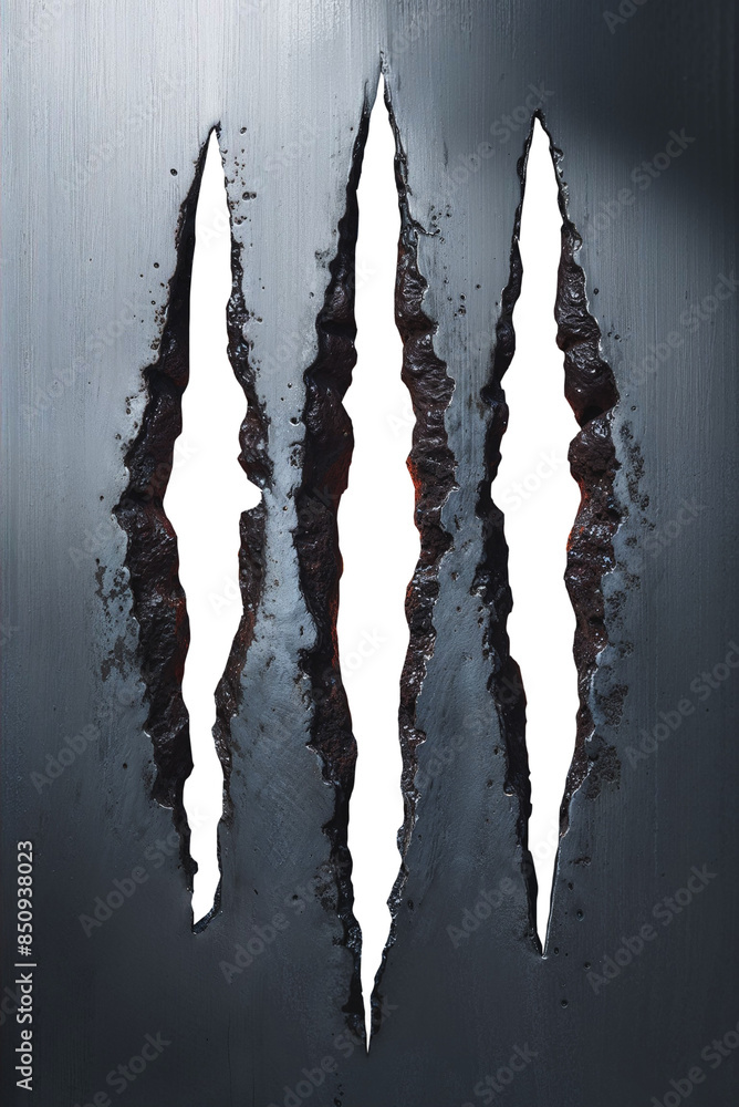 Creepy claw marks on a light gray metallic grungy texture background ...