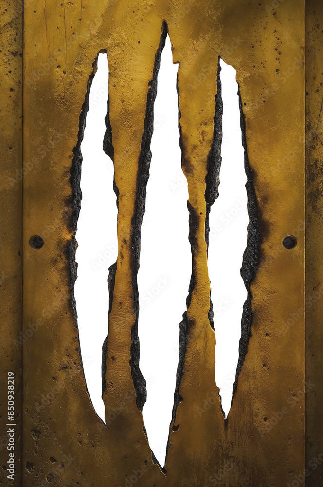 Creepy claw marks on a yellow metallic grungy texture background ...