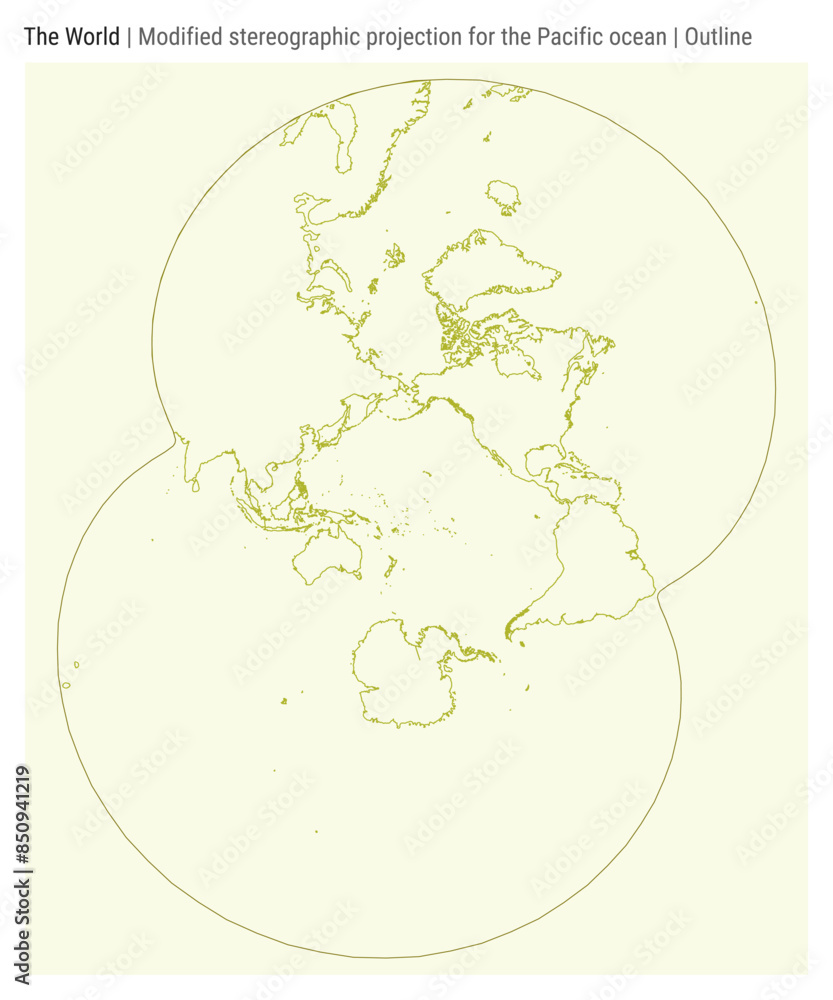 World Map Modified Stereographic Projection For The Pacific Ocean Outline Style High Detail