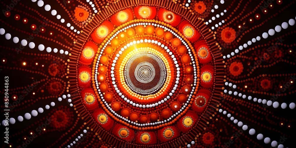 Sun depicted in Indigenous Australian Aboriginal dot painting style. Concept Indigenous Art ...