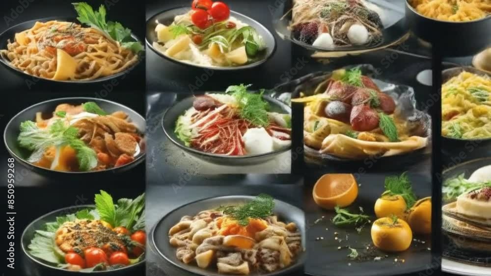 a collage of photos showing different types of food, 4k food ...