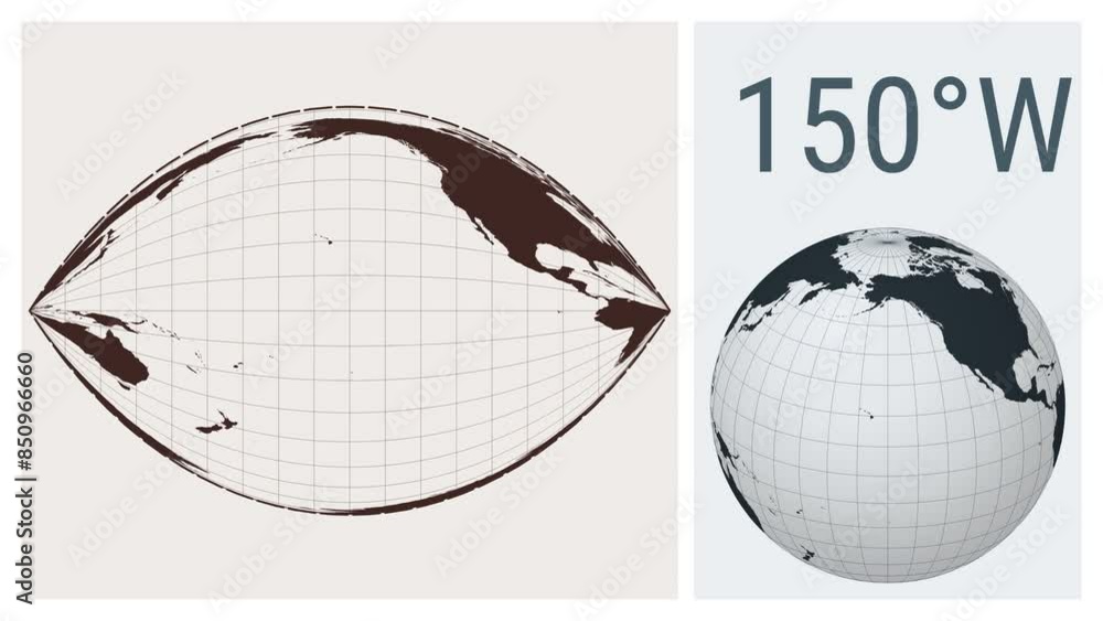 World Map Animation. Craig retroazimuthal projection. Solid color style ...