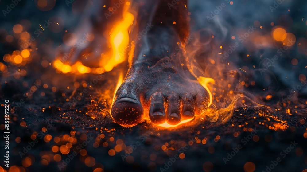 bare feet walking on fire flame, fearless feet walking pass the fire ...