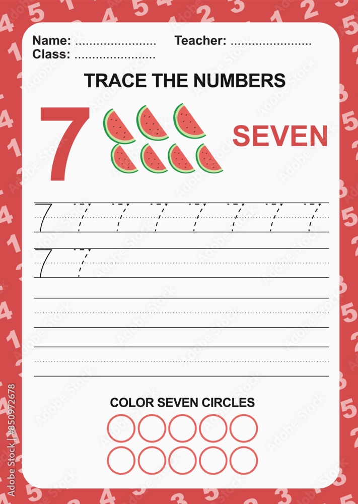 Trace and write number for children. Exercise for children to recognize ...