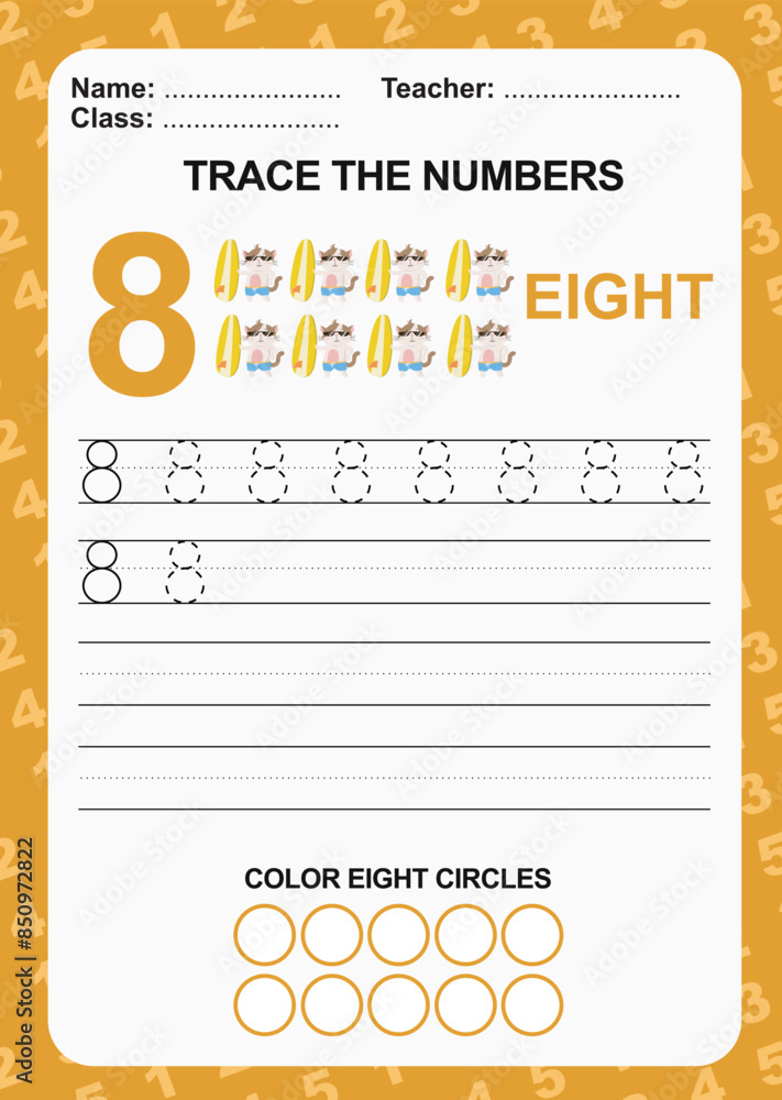 Trace and write number for children. Exercise for children to recognize ...