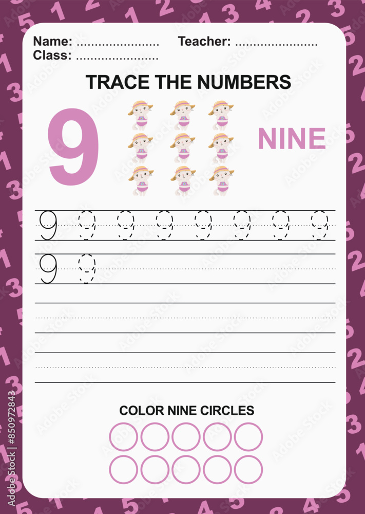 Trace and write number for children. Exercise for children to recognize ...