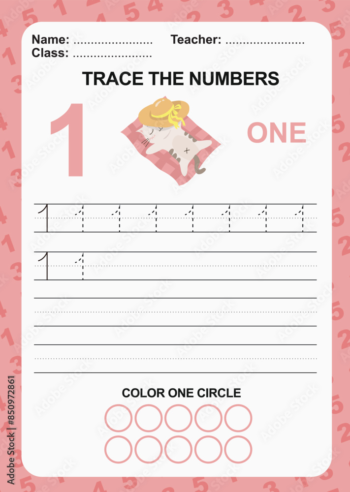 Trace and write number for children. Exercise for children to recognize ...