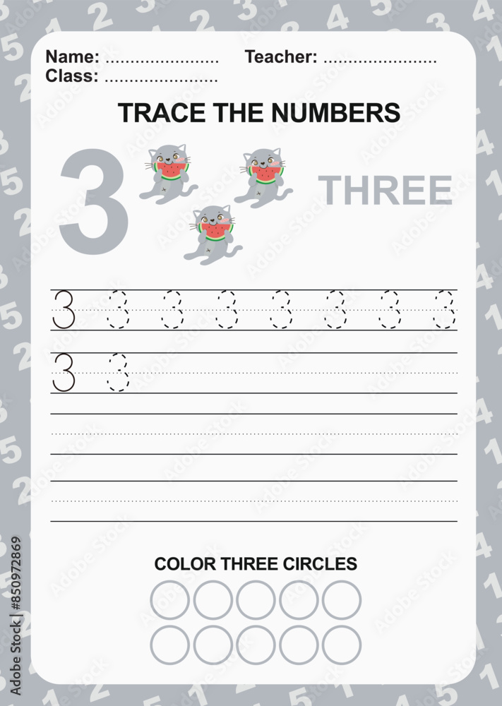 Trace and write number for children. Exercise for children to recognize ...