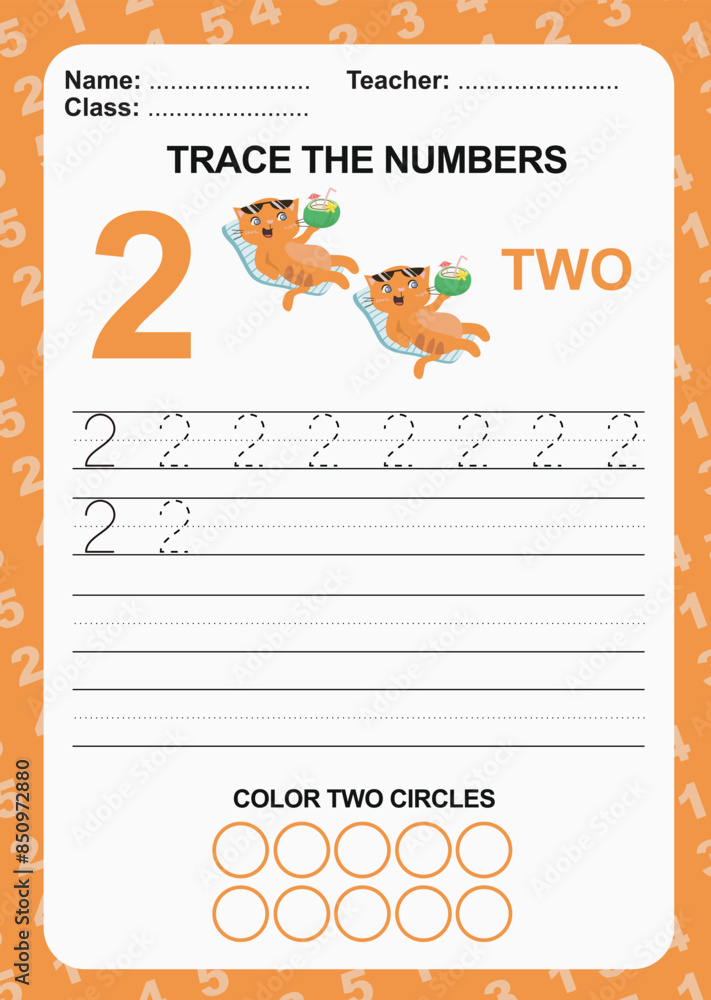 Trace and write number for children. Exercise for children to recognize ...