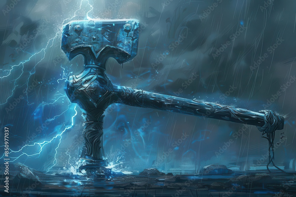 mythical ancient fantasy hammer powerful medieval thunder weapon ai ...