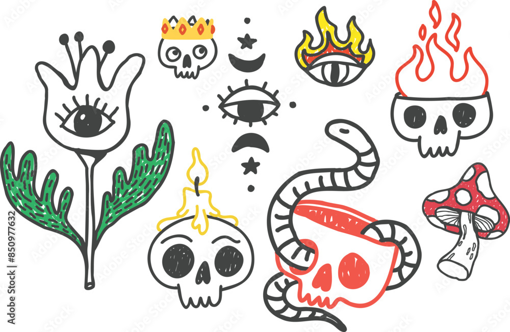 Mystical outline doodle tattoo simple line drawings Stock Vector ...